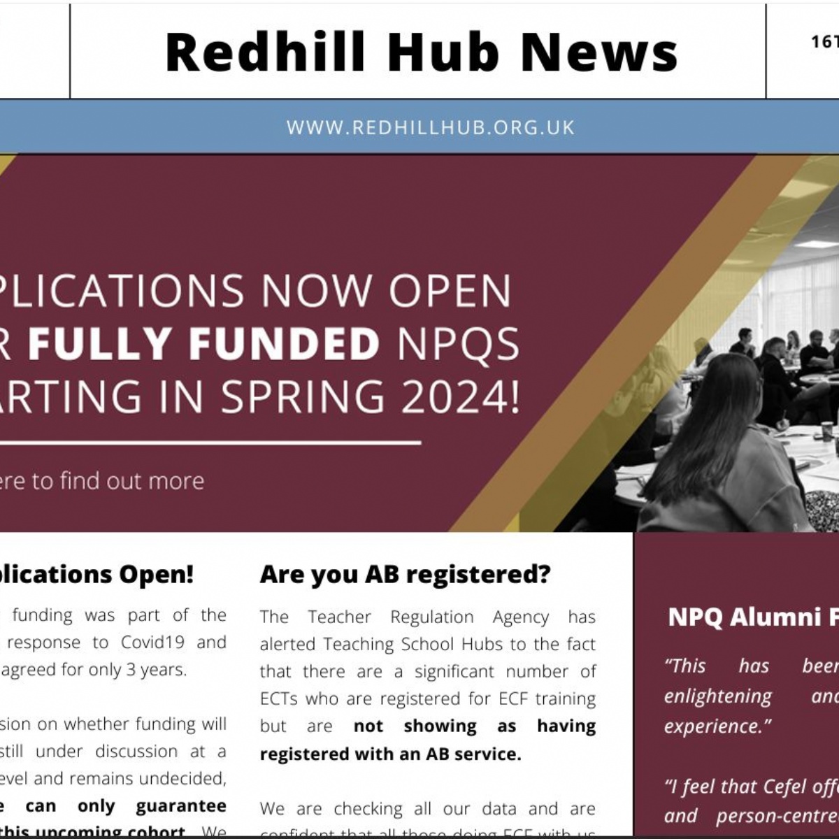 Redhill Teaching Hub - Hub news - January 2024